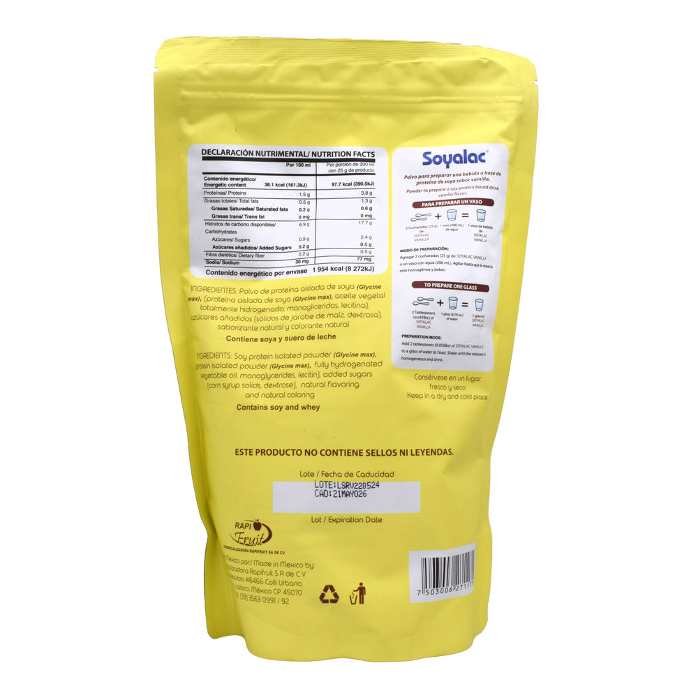 Bebida de soya vainilla 500 g soyalac rapifruit - Síºper Naturista
