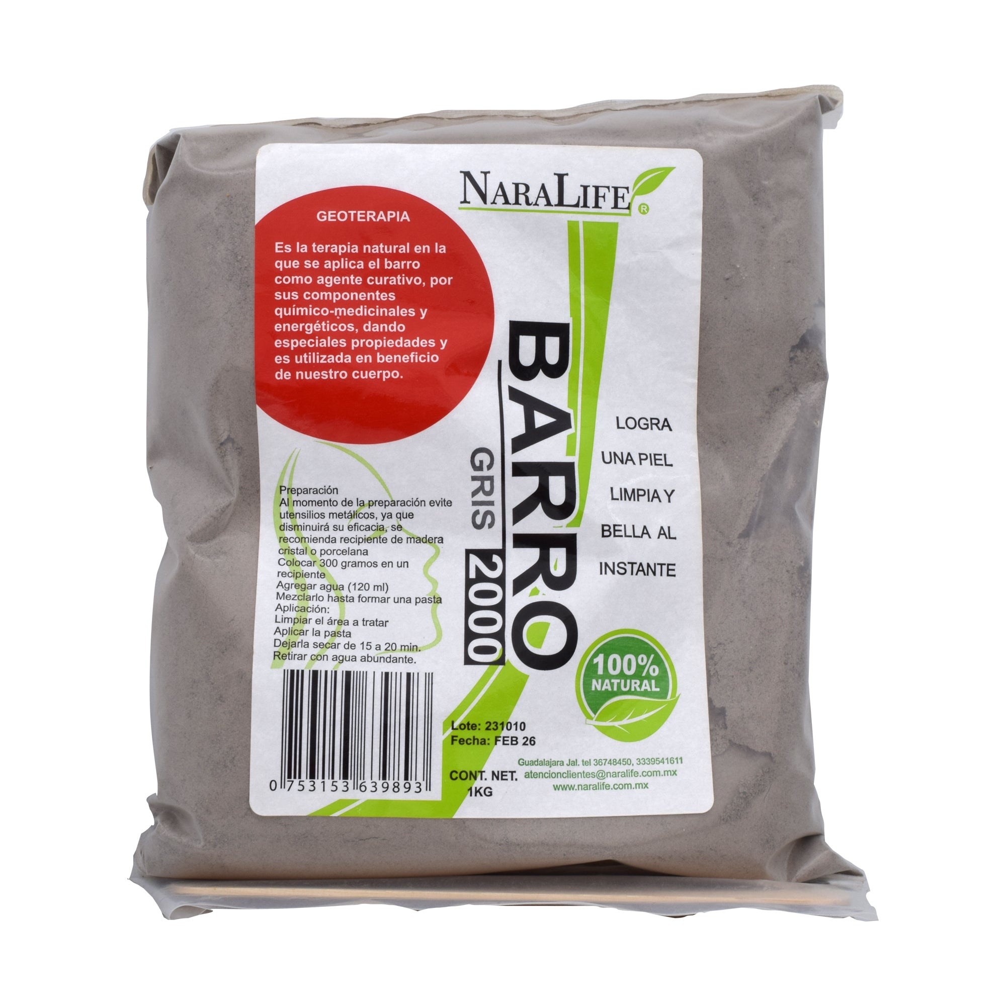 Barro color gris 1 03 kg barro 2000 naralife - Súper Naturista